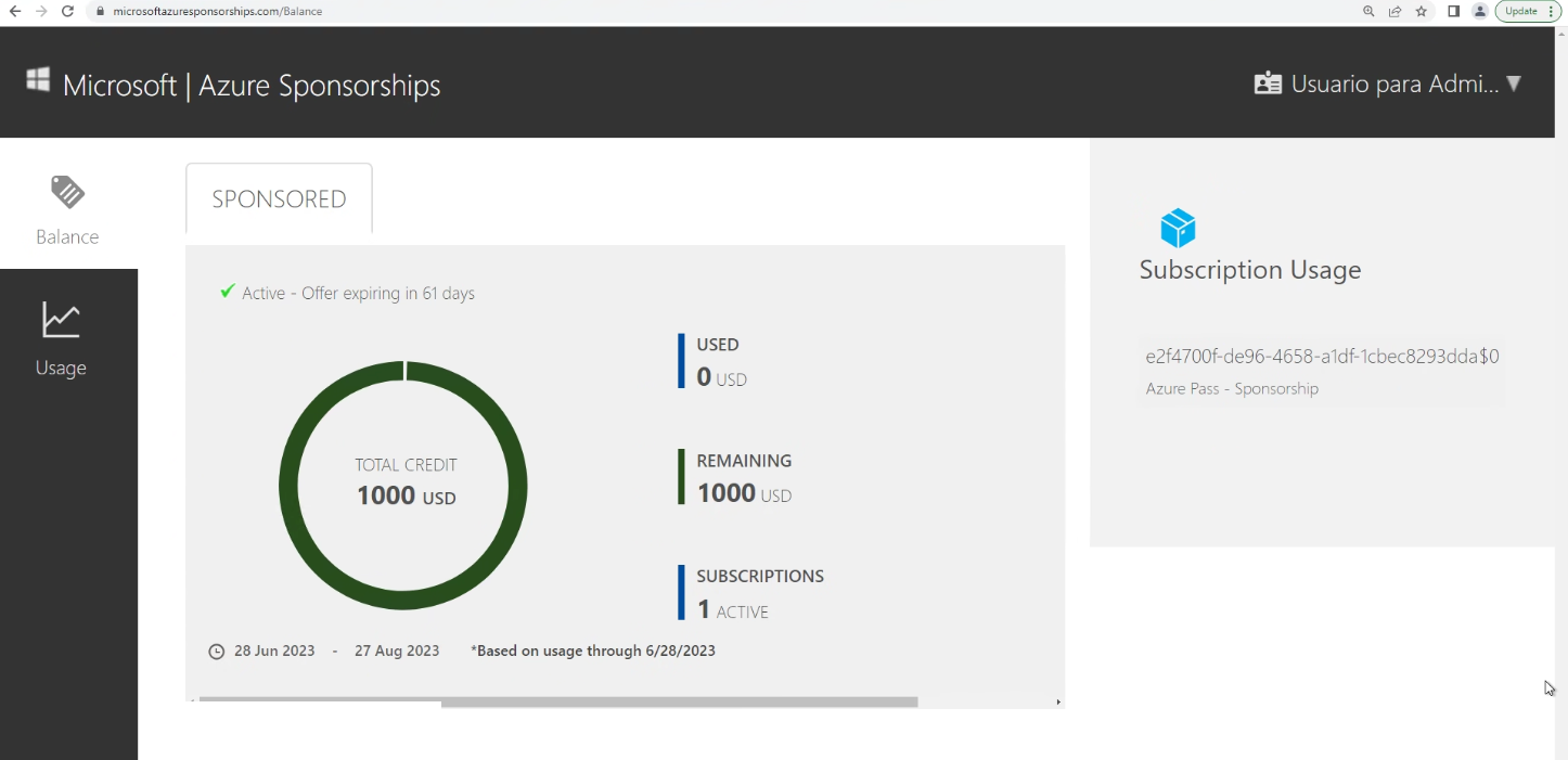I have registered Azure pass sponsorship but could not able to see my ...