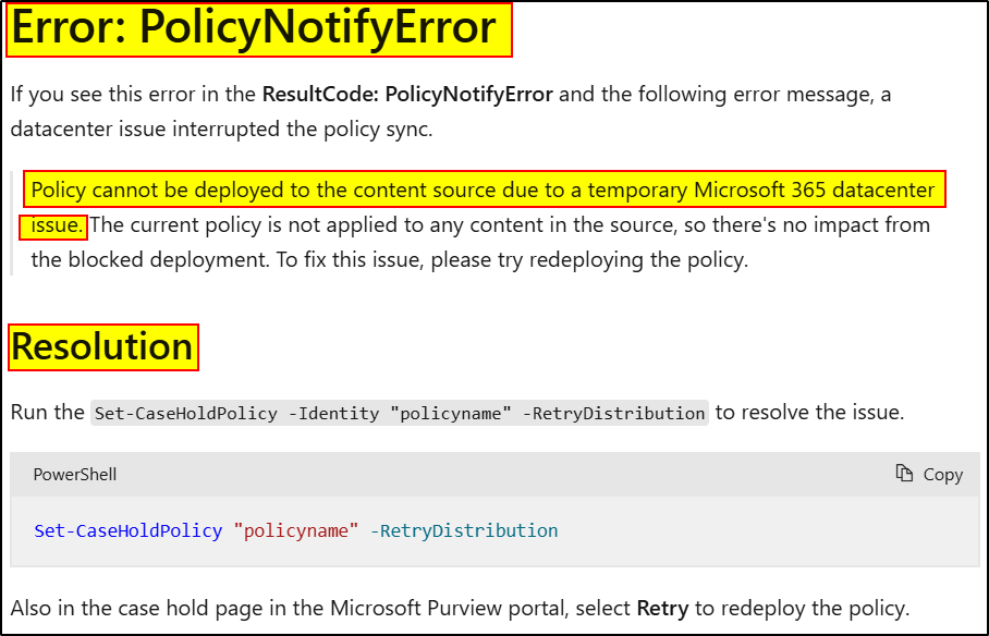 All Retention Events created in Microsoft Purview show a Distribution Status of "Error" - Policy ...