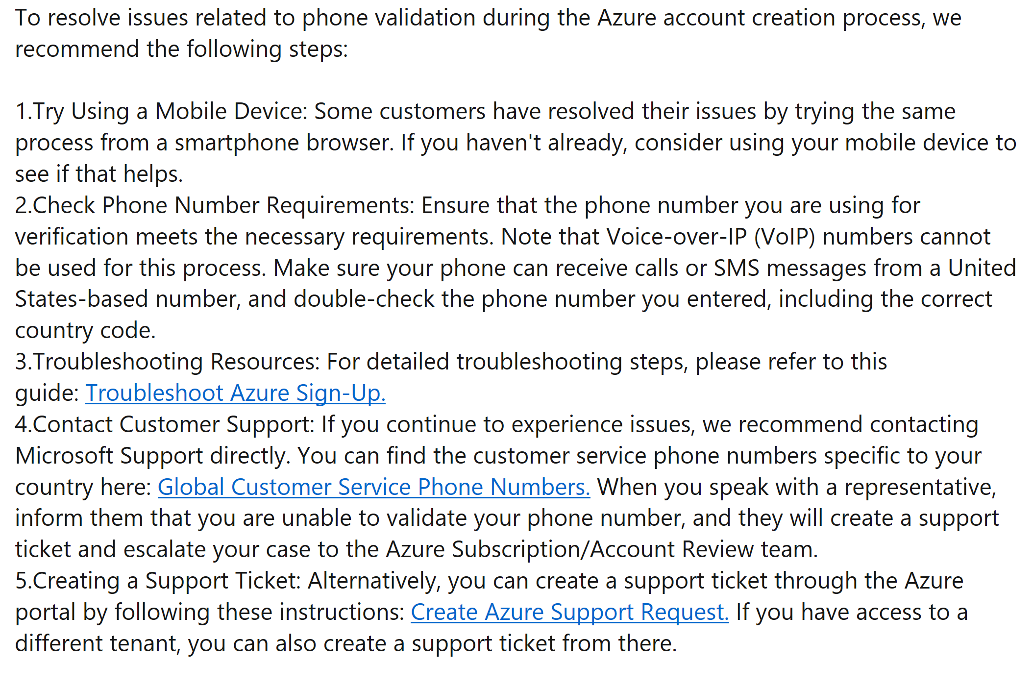 I cannot sign-up to azure because my mobile number is not valid ...