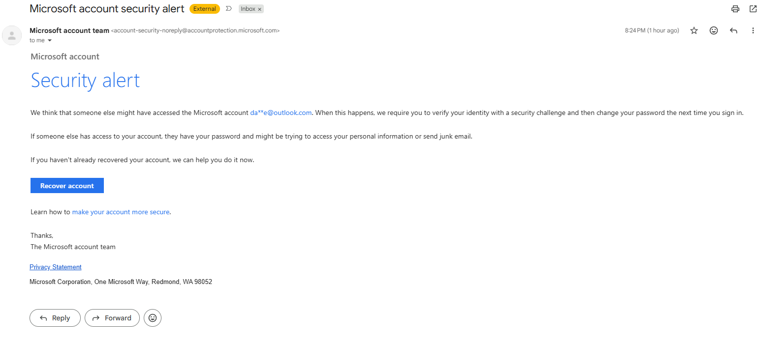 Received Microsoft Account Security Alert for Outlook, but Don't Think ...