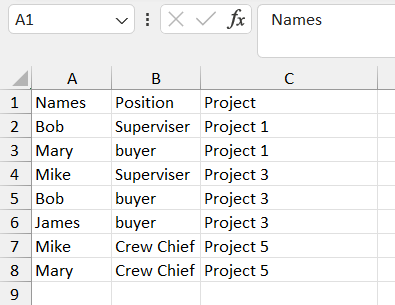 How can I list multiple names within a cell when there are two ...