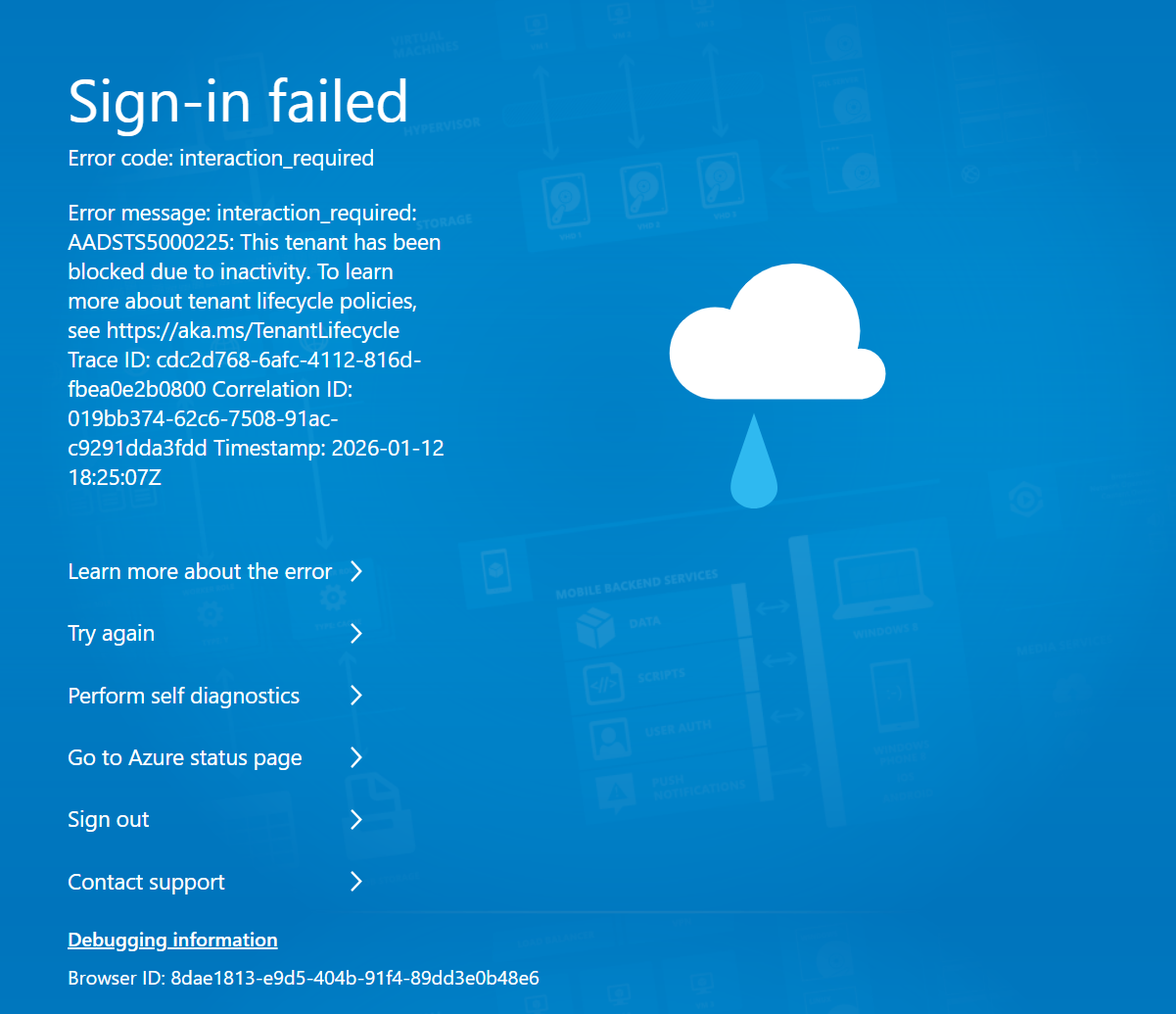 Sign-in failed - Error code: interaction_required - AADSTS5000225 - Microsoft Q&A
