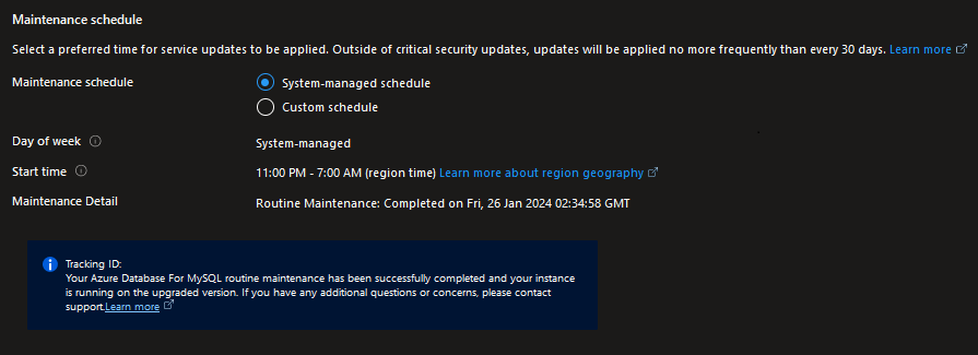 Azure MySQL flexible server stuck on actions (stop, start, change inbound ip address ...