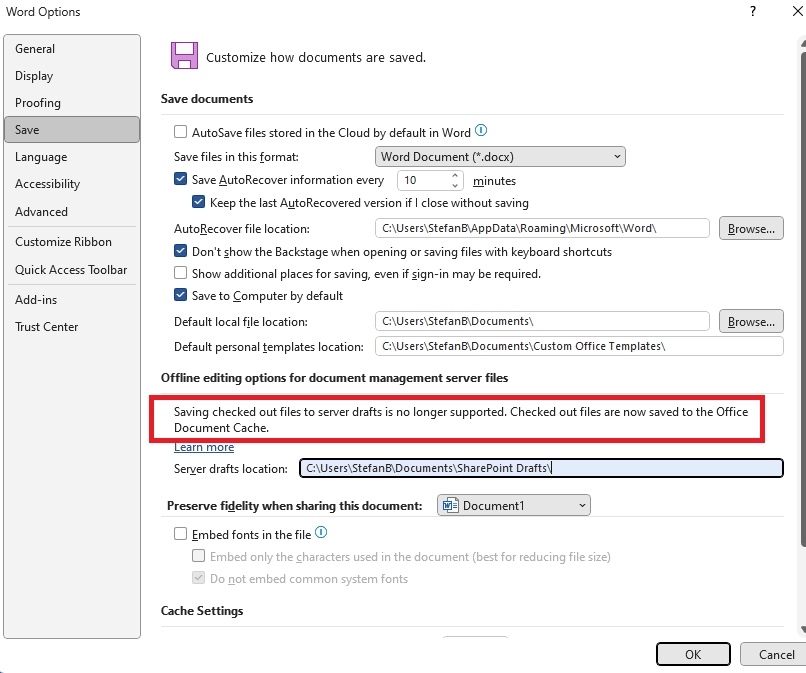 Server Drafts Location is blank and won't let me change other Word Options - Microsoft Q&A