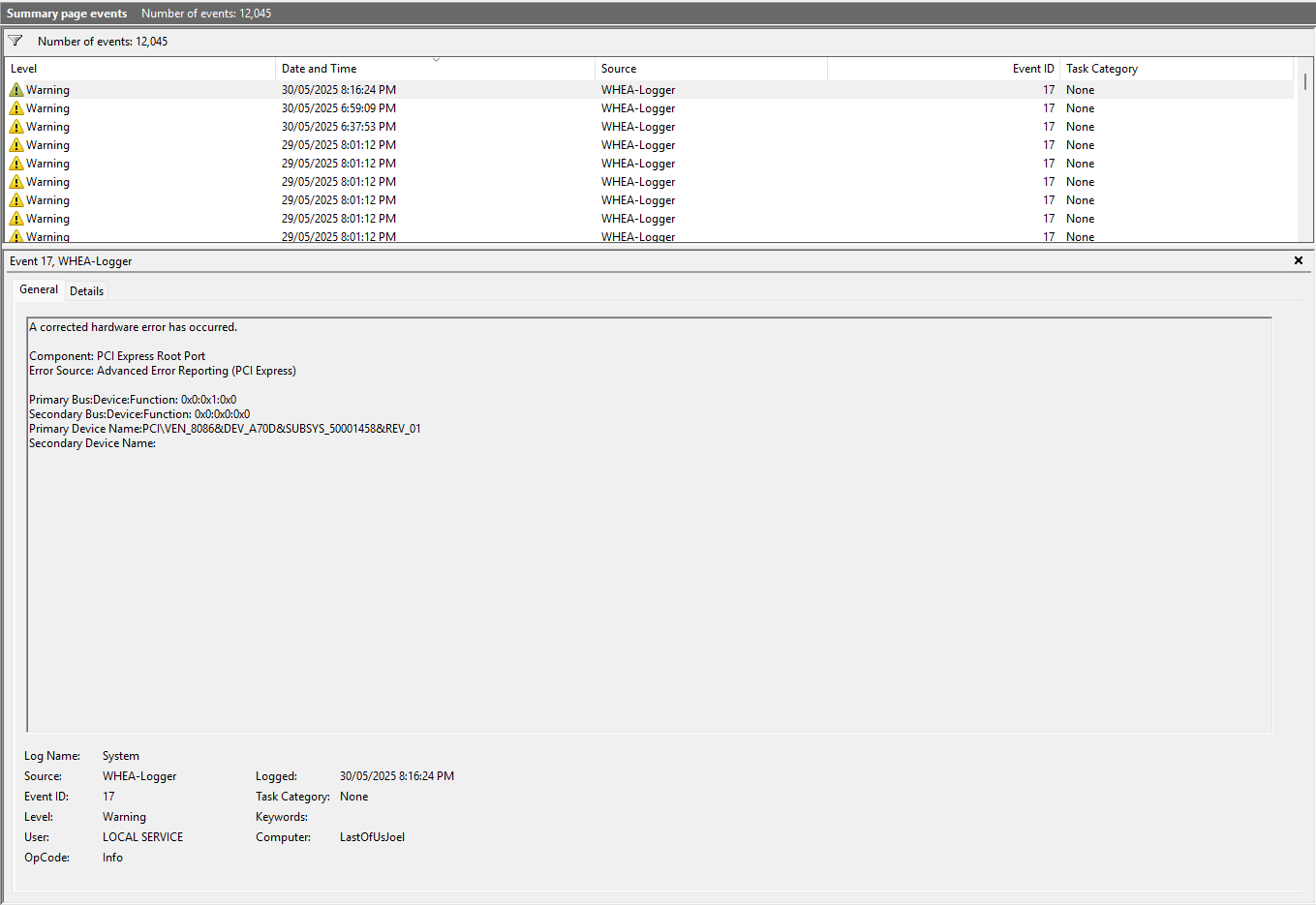 WHEA-Logger Event ID 17 - Microsoft Q&A