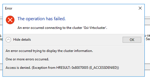Access Denied when trying to connect to Failover cluster from management server - Microsoft Q&A