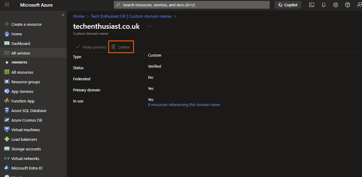How to remove a custom domain name from a azure tenant account ...