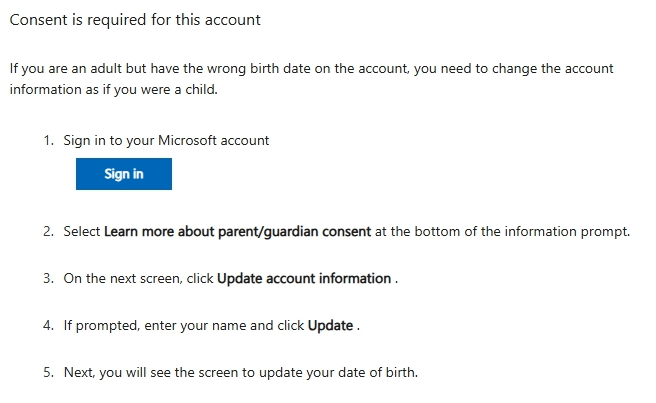 Parental consent? - Microsoft Q&A