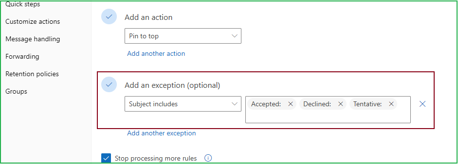 Email Rules: How can a condition be used to EXCLUDE a message from the rule? - Microsoft Q&A