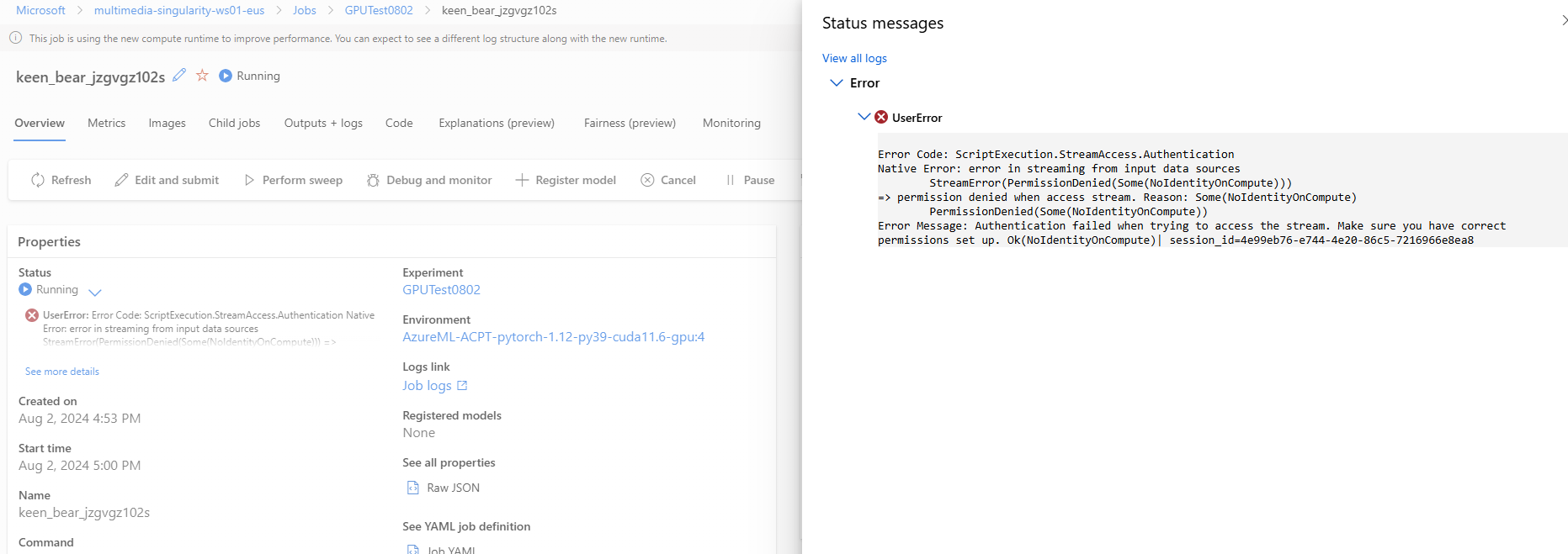 Error Code: ScriptExecution.StreamAccess.Authentication - Microsoft Q&A