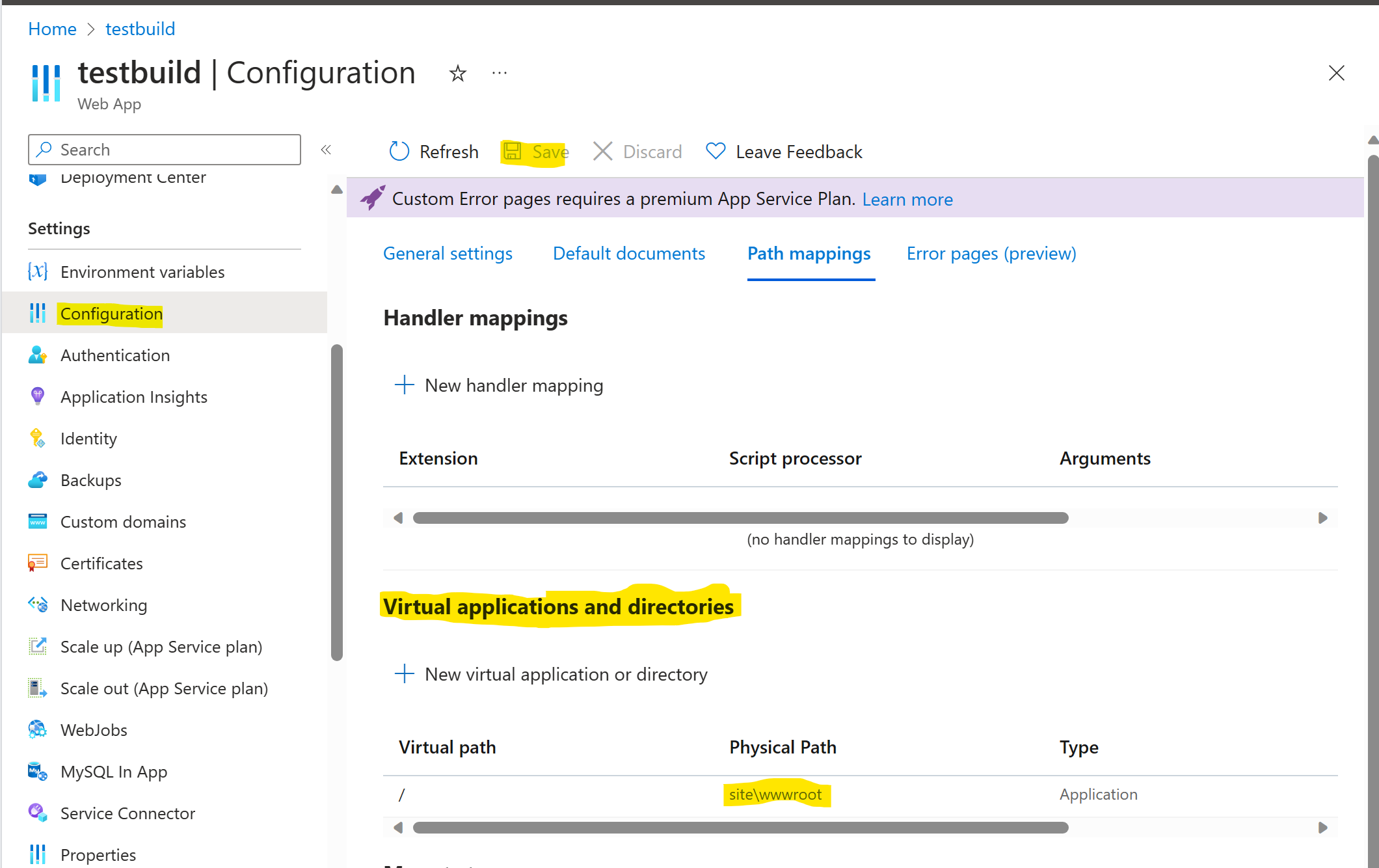 Where can we save application configuration of a virtual application in ...