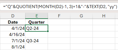 Display a quarter format but having that cell be read as a date for ...