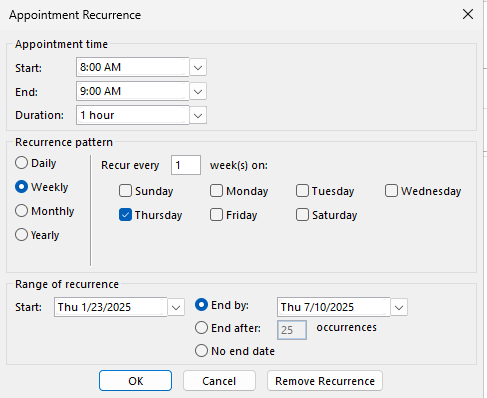 Outlook Calendar - need to calendar every 60 days excluding weekends ...