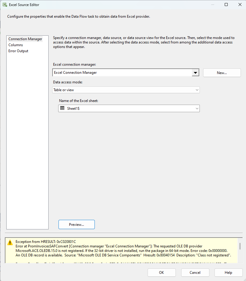 Visual Studio 2015 / SSIS / Excel Connection Manager Issue (The ...