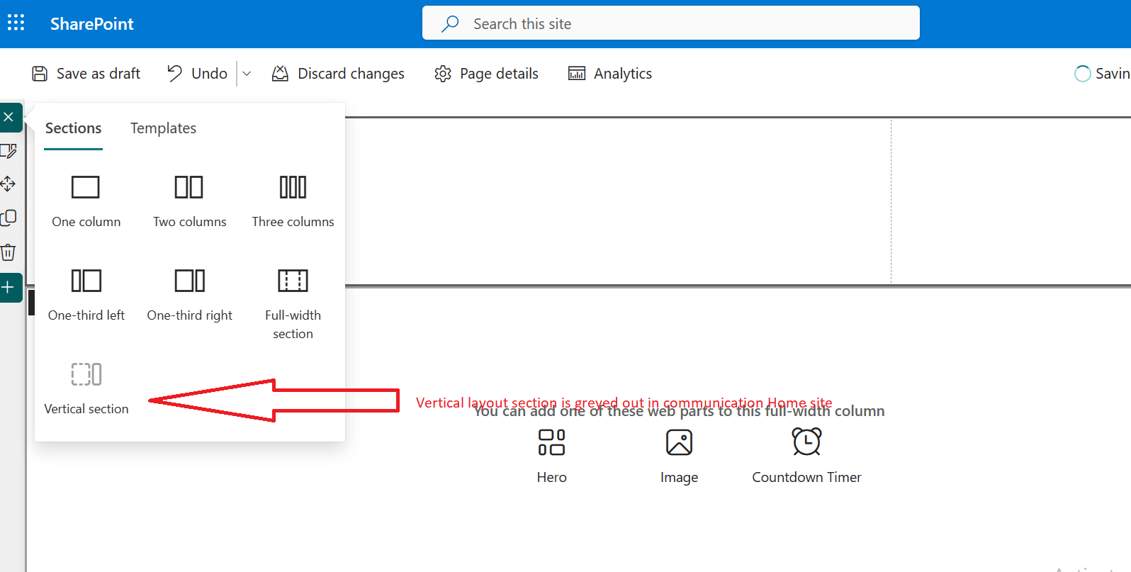 The vertical section option is greyed on Sharepoint? - Microsoft Q&A
