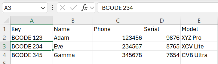 can anyone help me set up a barcode scanner to display certain aspects ...