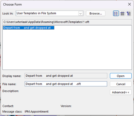 I would like a meeting template (title and content) that is easy to access from outlook calendar ...