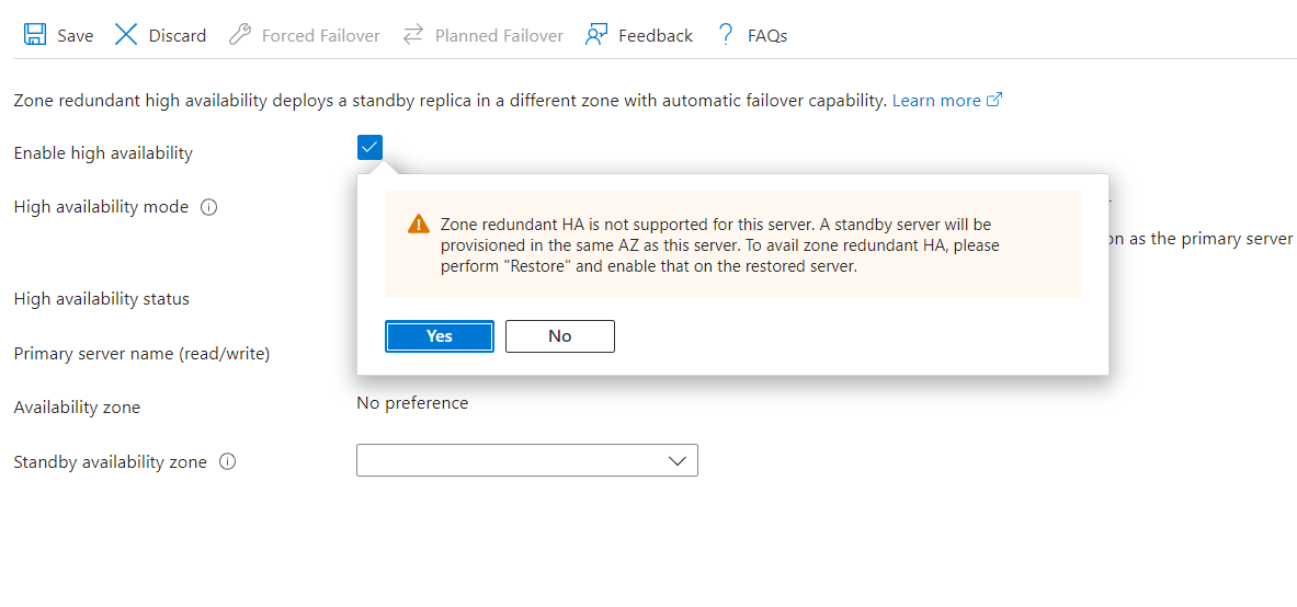Azure Postgres Flexible high availlability is not enabling - Microsoft Q&A Azure Postgres Flexible high availlability is not enabling - Microsoft Q&A