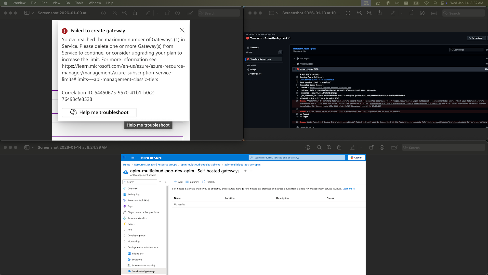 I am seeing "You've reached the maximum number of Gateways (1) in ...