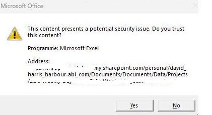 Security pop up when opening Excel files - Microsoft Q&A