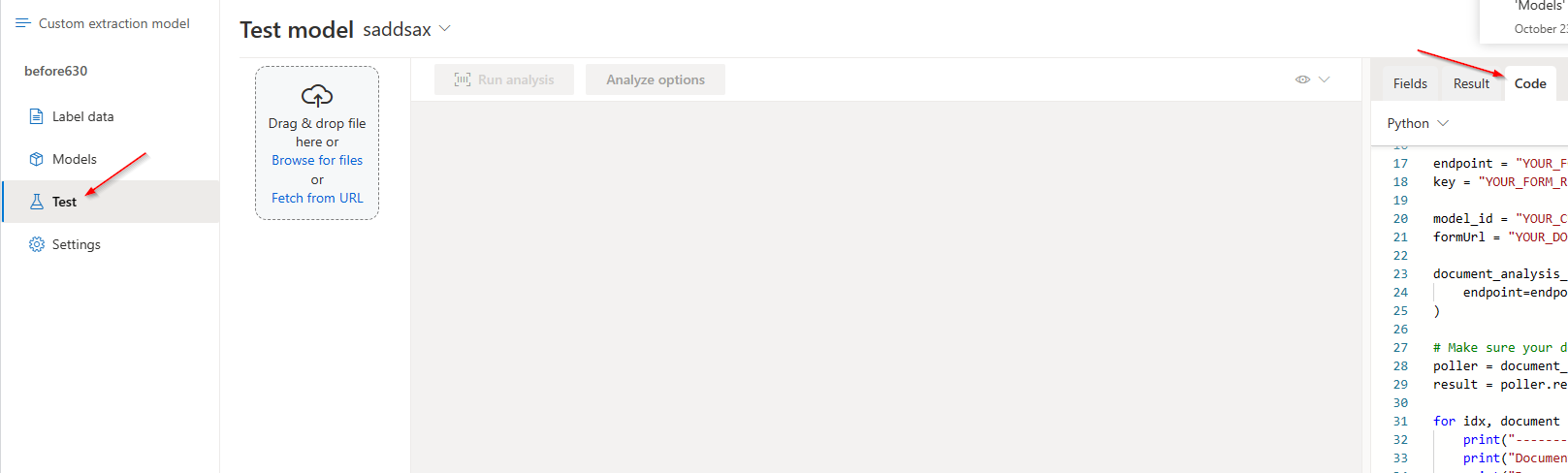 Where does the test set data live when using Form Recogniser Studio ...