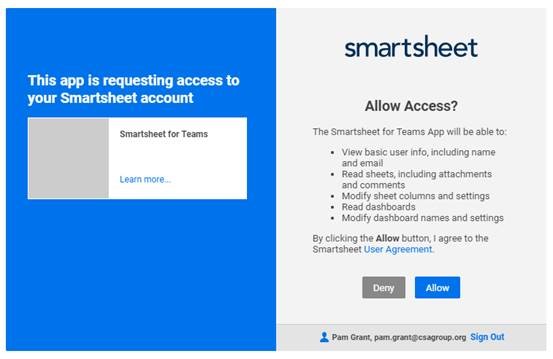 Why does the Log In button on a smartsheet tab in MS Teams desktop app ...