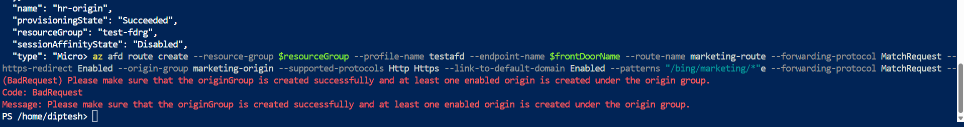 Creation Of Front Door Is Failing Through Powershell Script With Profile Error Microsoft Qanda