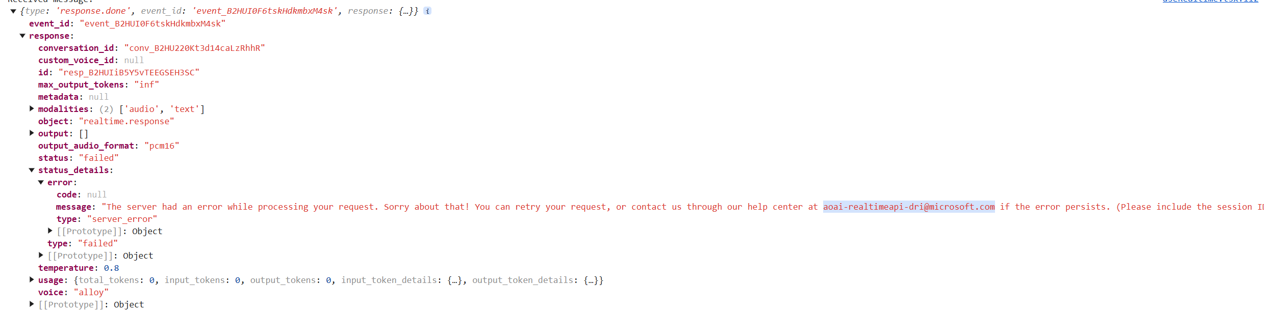 I'm getting Server Error from Azure OpenAI realtime API in 'response ... I'm getting Server Error from Azure OpenAI realtime API in 'response ...