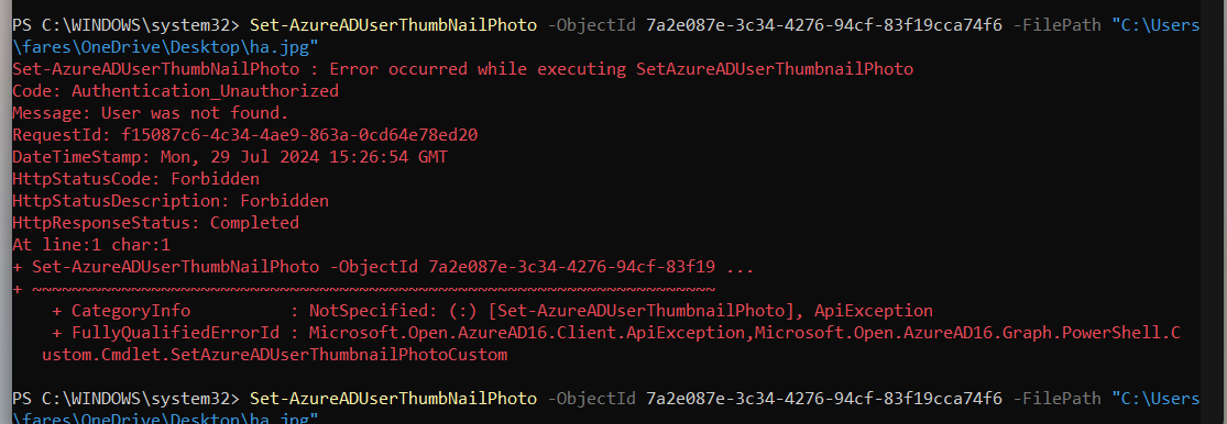 Failed to upload user profile photo for undefined Azure for student Active Directory Microsoft ...