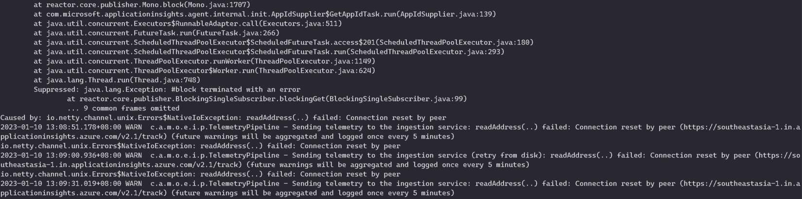 tomcat with Java 8.0+, application insight readAdderss failed ...