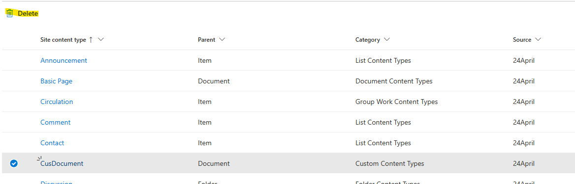 Probel to remove a content type - Microsoft Q&A
