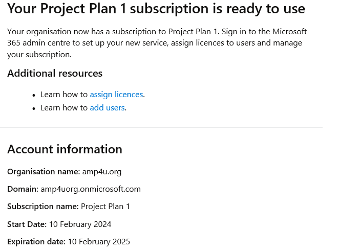 I have bought Project Plan1 subscription, but have not received a link ...