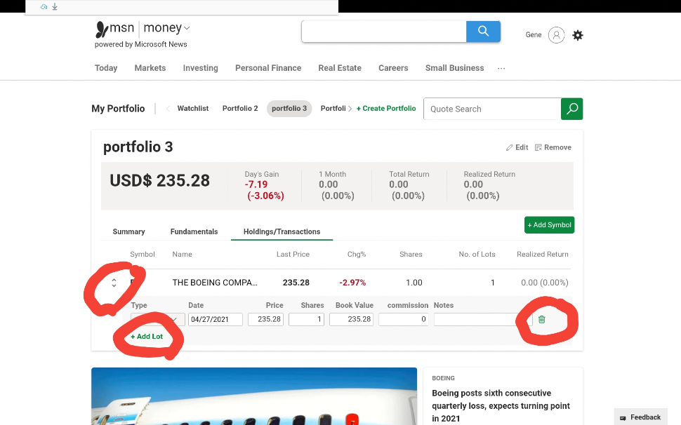 MSN Money Watchlist: what happened to the "Transactions" tab ...