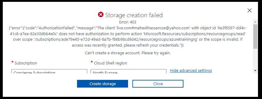 Storage Issue with Azure CLI on Azure SandBox - Microsoft Q&A