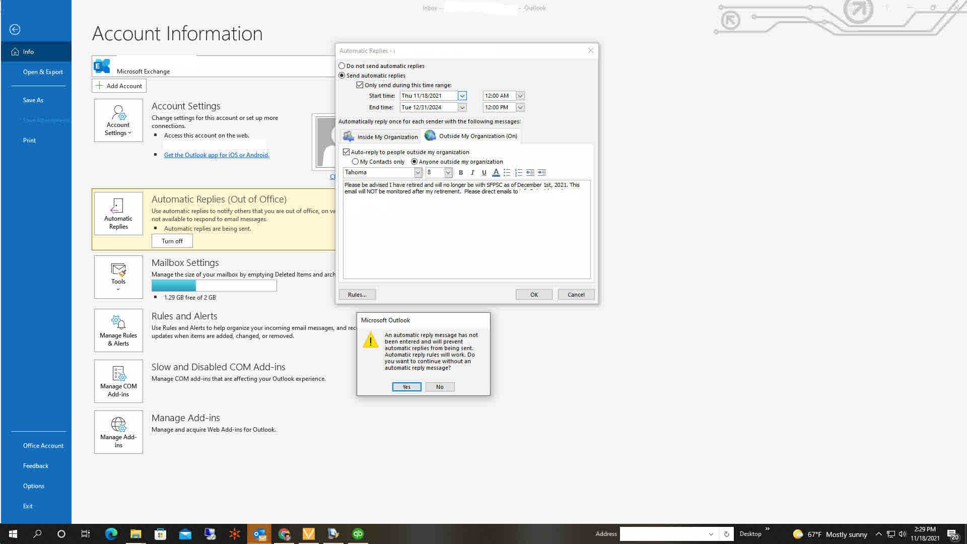 Outlook Out of Office Error Message - Microsoft Q&A