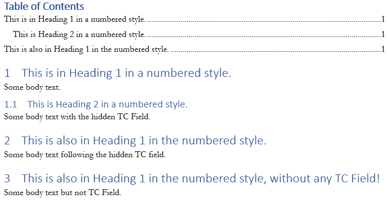 How to hide the heading number in the automatic Table of content ...