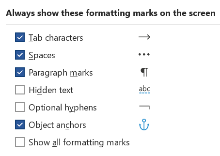 Word: Hide index {XE} field codes but show other formatting marks ...