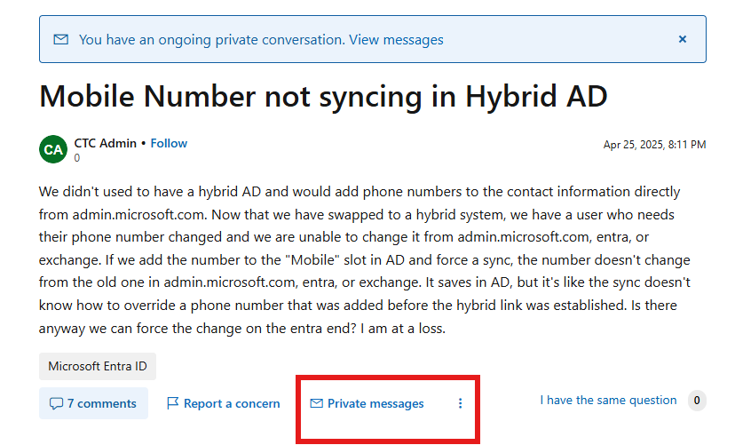 Mobile Number not syncing in Hybrid AD - Microsoft Q&A
