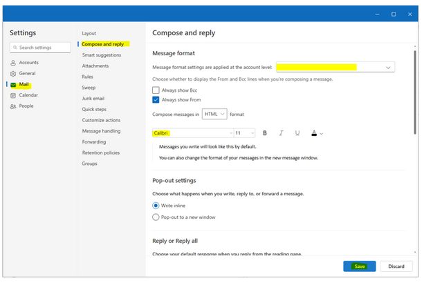 Change Outlook font back to Calibri - Microsoft Q&A