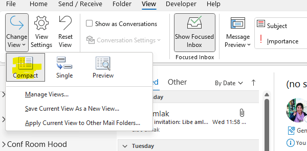 My Outlook view changed and I am not sure how to bring it to default ...