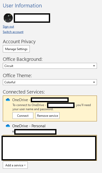 Word will not save my OneDrive Credentials for my work/school account ...