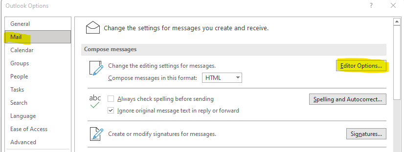how to add Image size and Quality option, File > Options > Mail ...