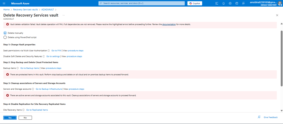 I am unable to delete Recovery Service Vault. Vault cannot be deleted due to items in soft ...