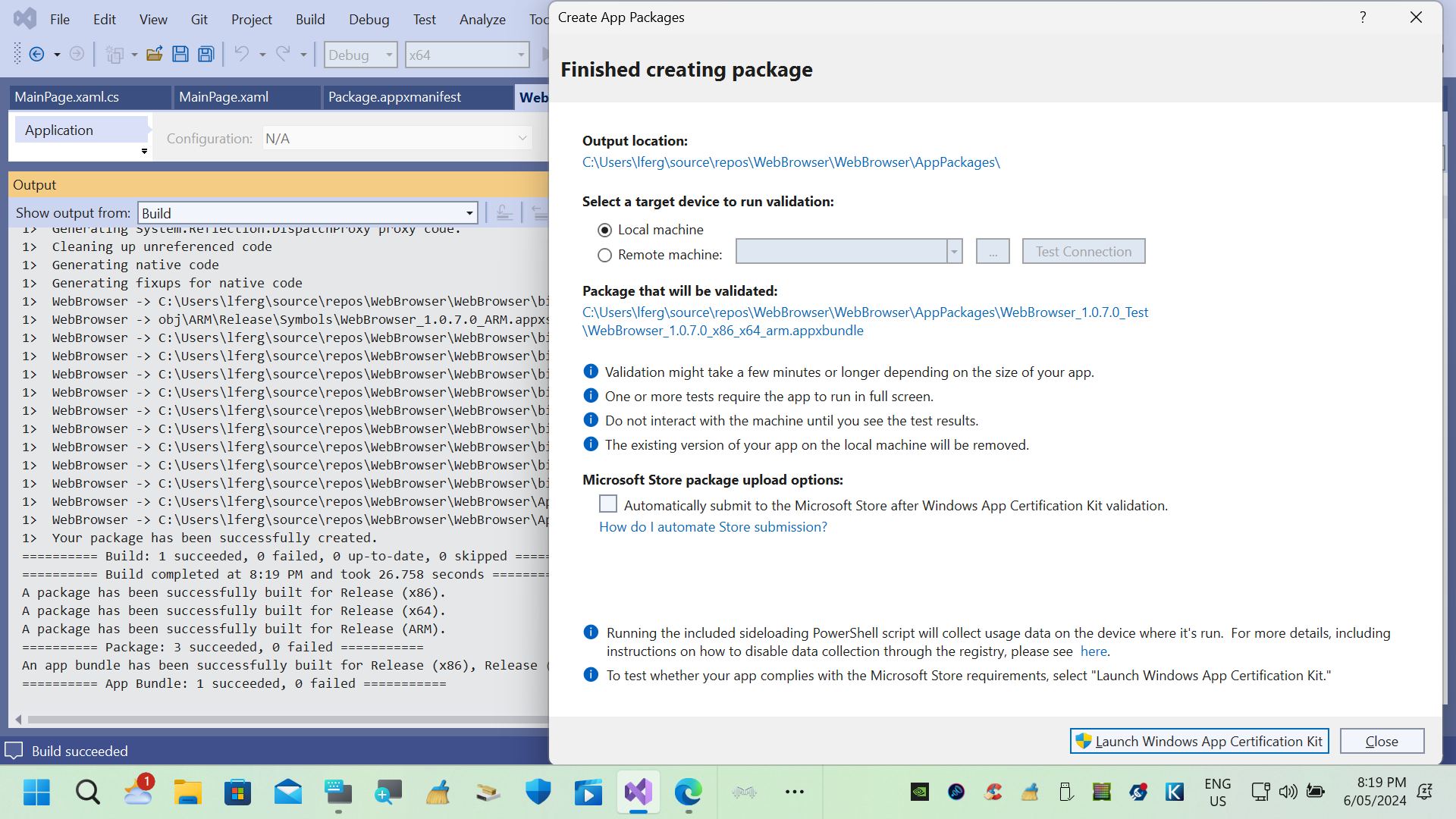 I have a problem with a uwp web browser app I can't publish it on visual studio 2022 - Microsoft Q&A