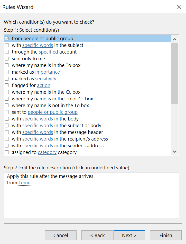 How to specify only part of a sender's name in Outlook rule - Microsoft Q&A