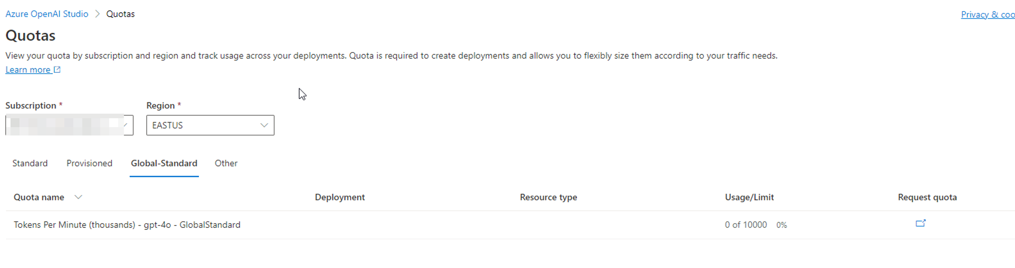 Troubleshooting quota discrepancies in Azure OpenAI Standard-Global deployment - Microsoft Q&A