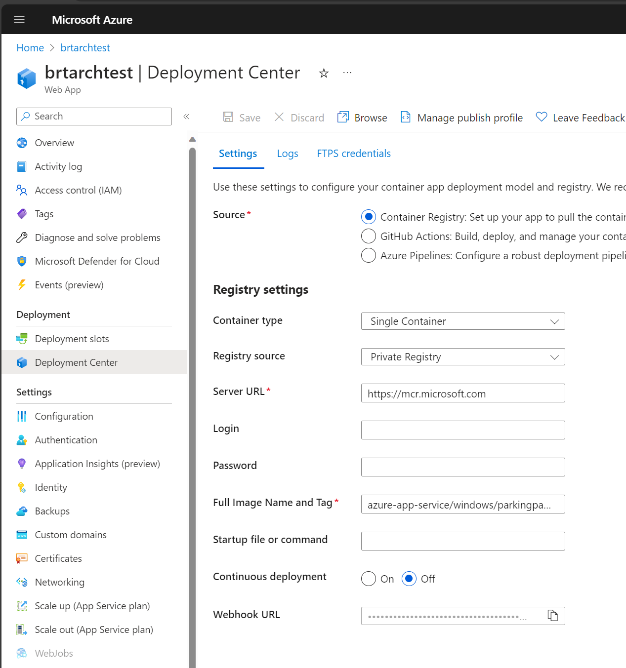 Update App Service container image configuration in Azure Portal - Microsoft Q&A