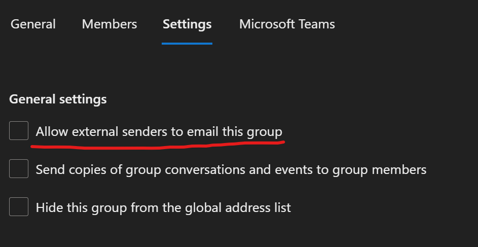 EAC Microsoft 365 Groups Won't Allow Setting Changes to Save for "Allow external senders to ...