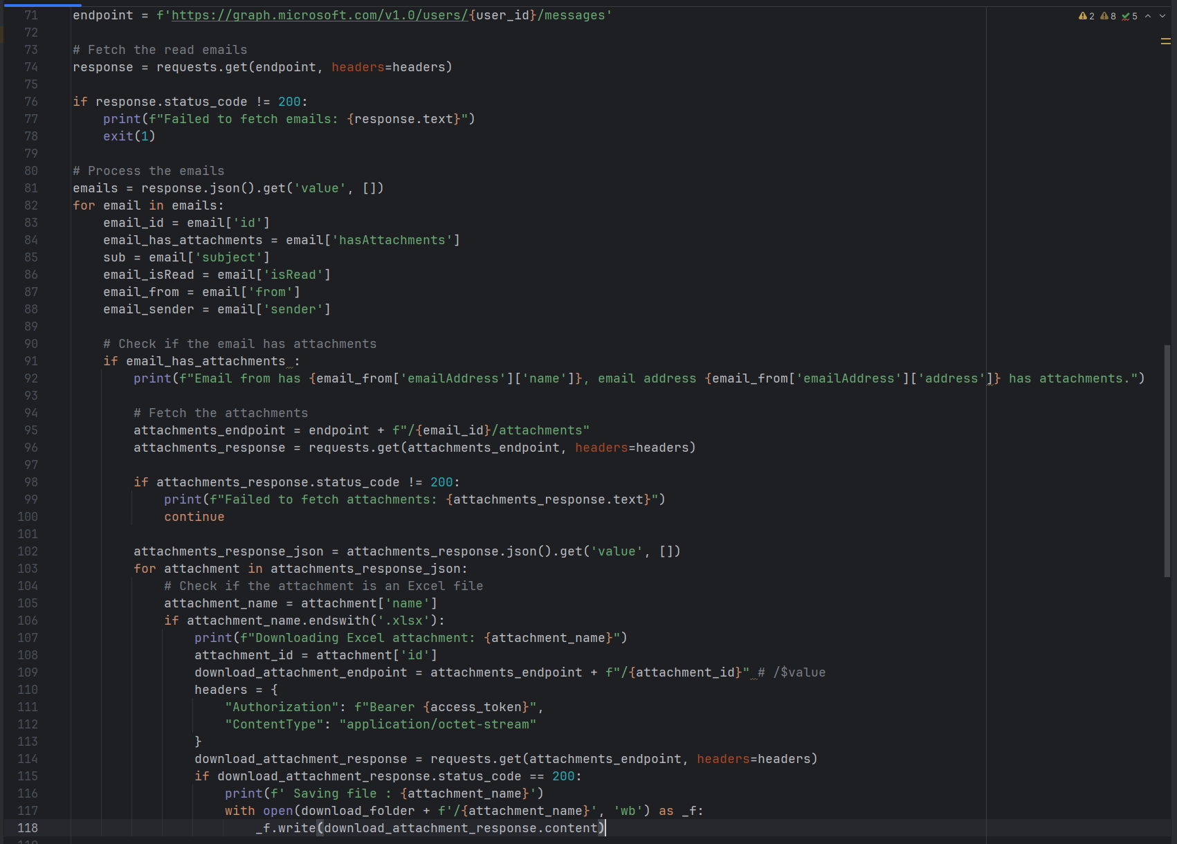 Im using Graph API to download only the excel file attachments in my ...
