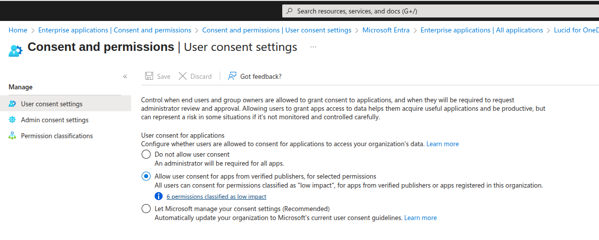 "Allow user consent for apps from verified publishers, for selected ...